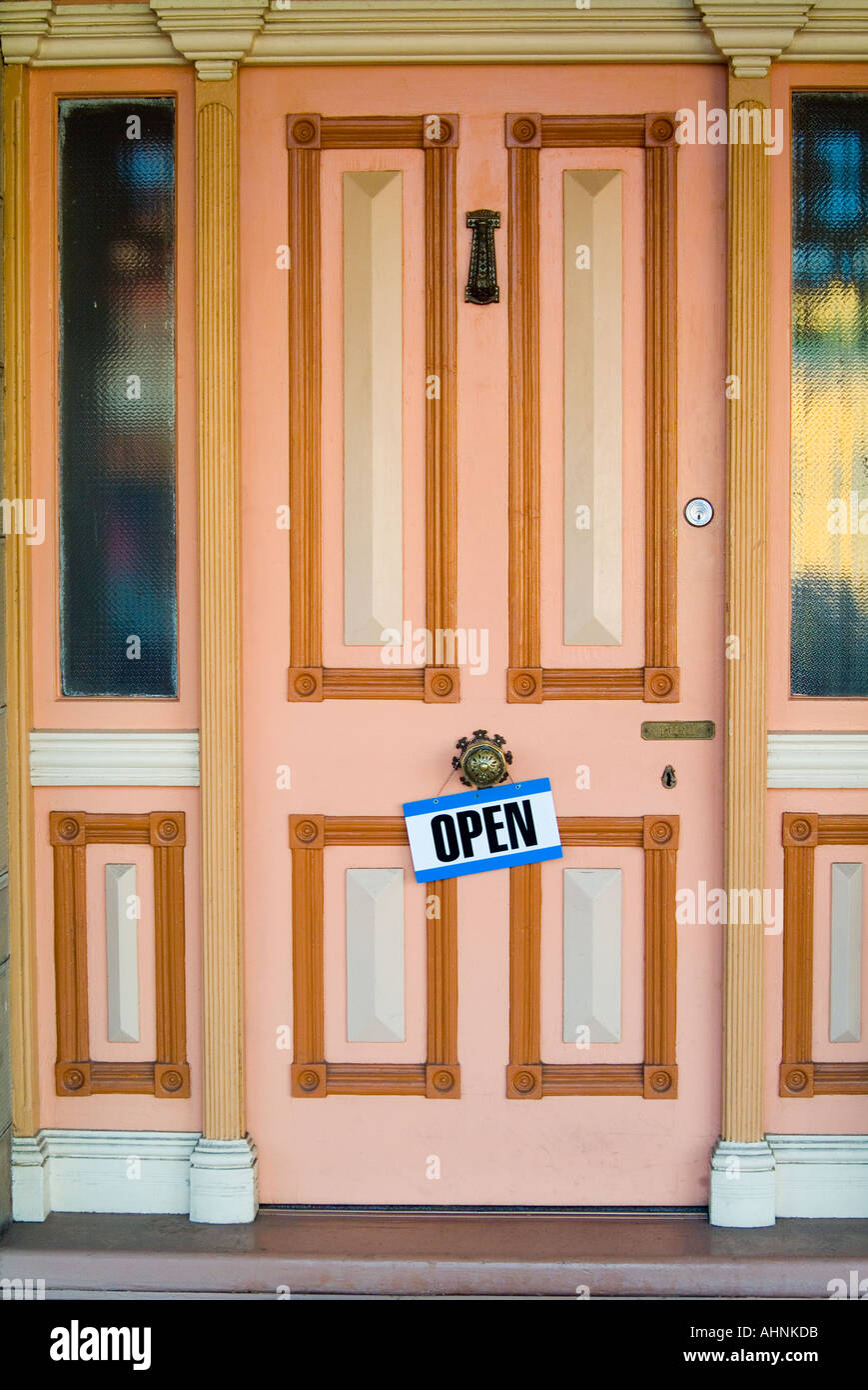Door with Open sign Stock Photo - Alamy