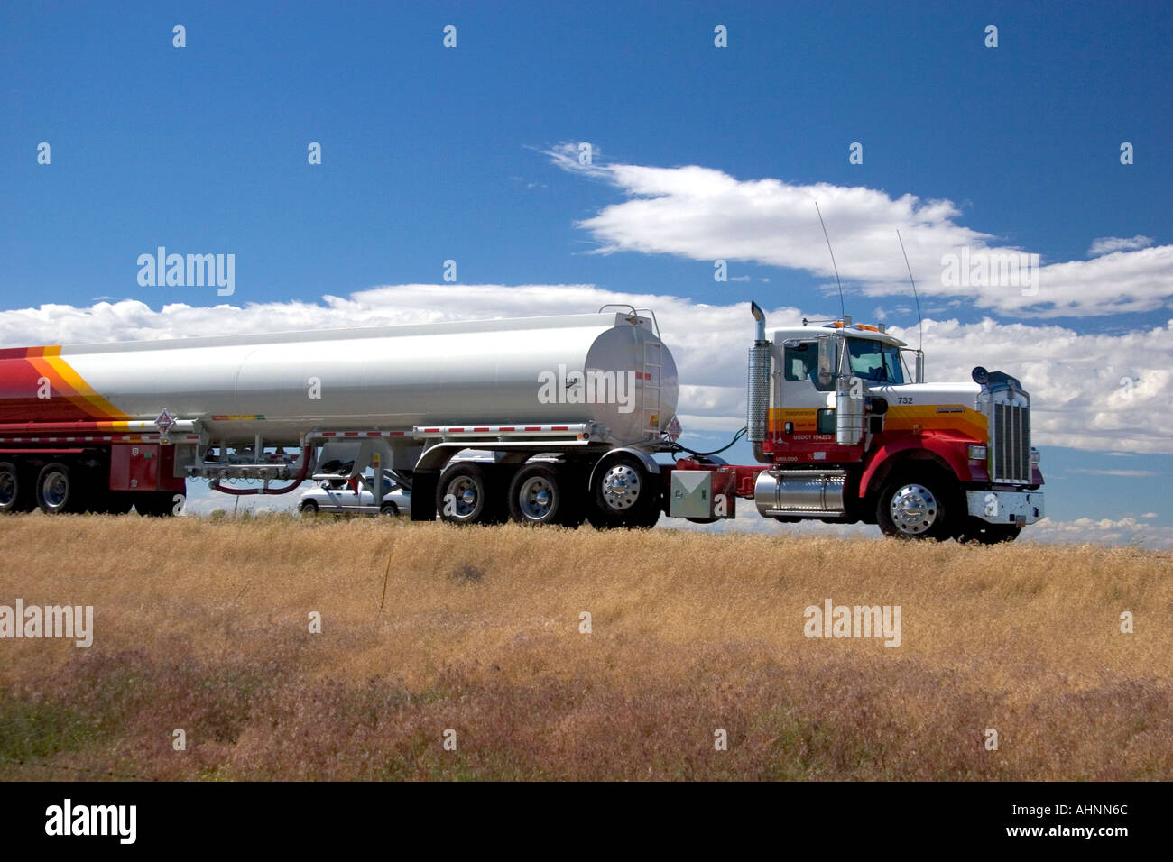 Truck hauling gasoline on the highway Stock Photo - Alamy