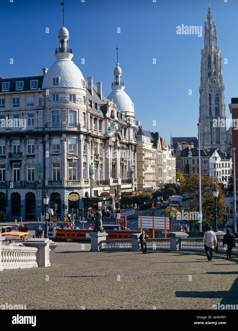 View to cathedral from the waterfont at Antwerp, Belguim Stock Photo ...
