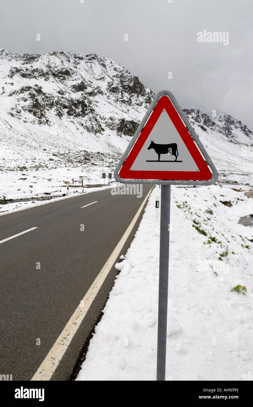 Road sign at Fluelapass in Swiss Alps Stock Photo - Alamy