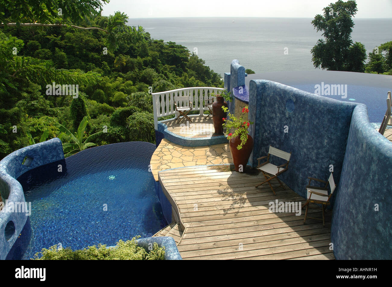 Two Infinity pools at Mt Edgecombe Plantation Grenada Stock Photo - Alamy