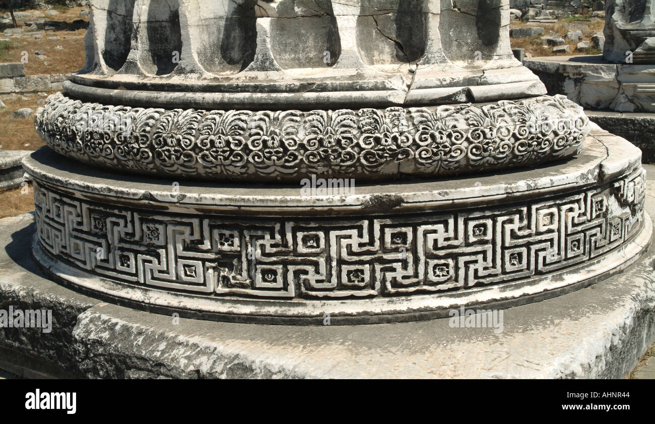 Base of the column Temple of Apollo ancient greek Didyma Turkey Stock ...