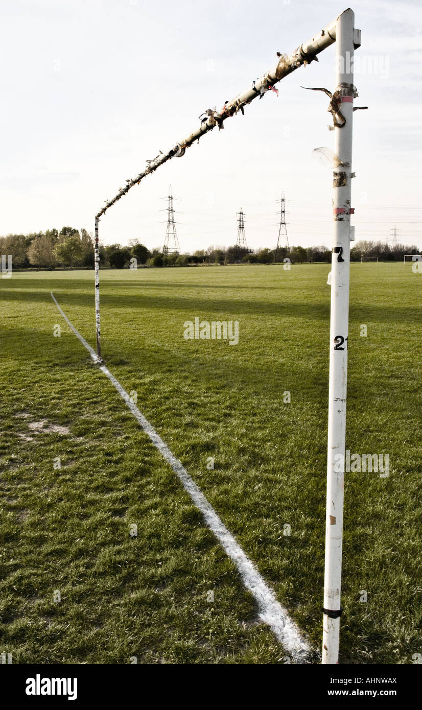 Goal post on Hackney Marshes East London with electric pylons in the ...