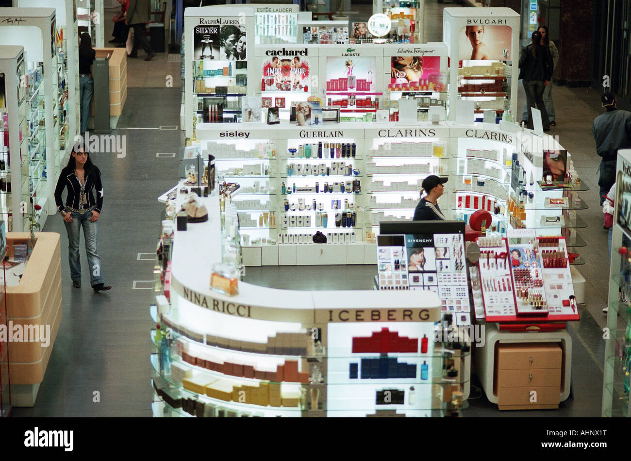 Cosmetics stalls in the department store CUM in Sofia, Bulgaria Stock ...
