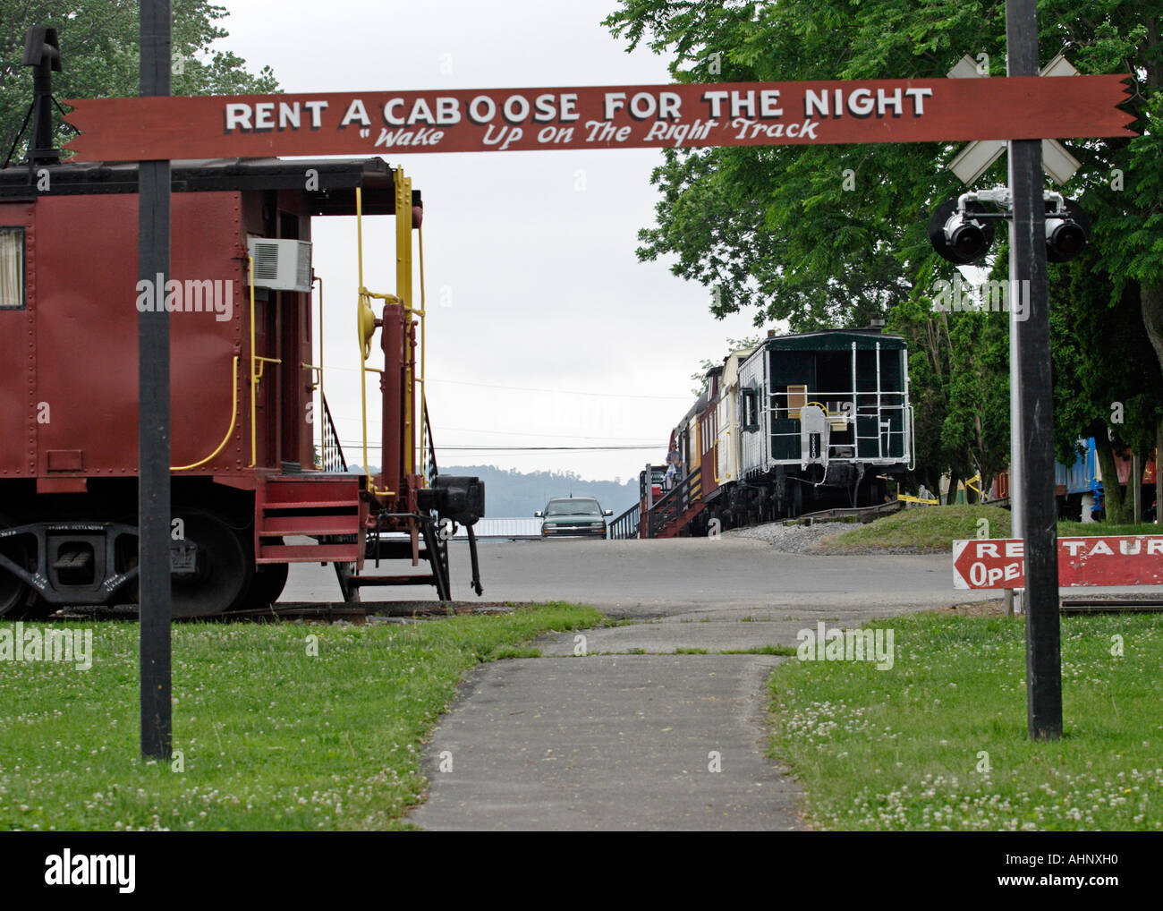 Sign for Red Caboose Inn Stock Photo - Alamy