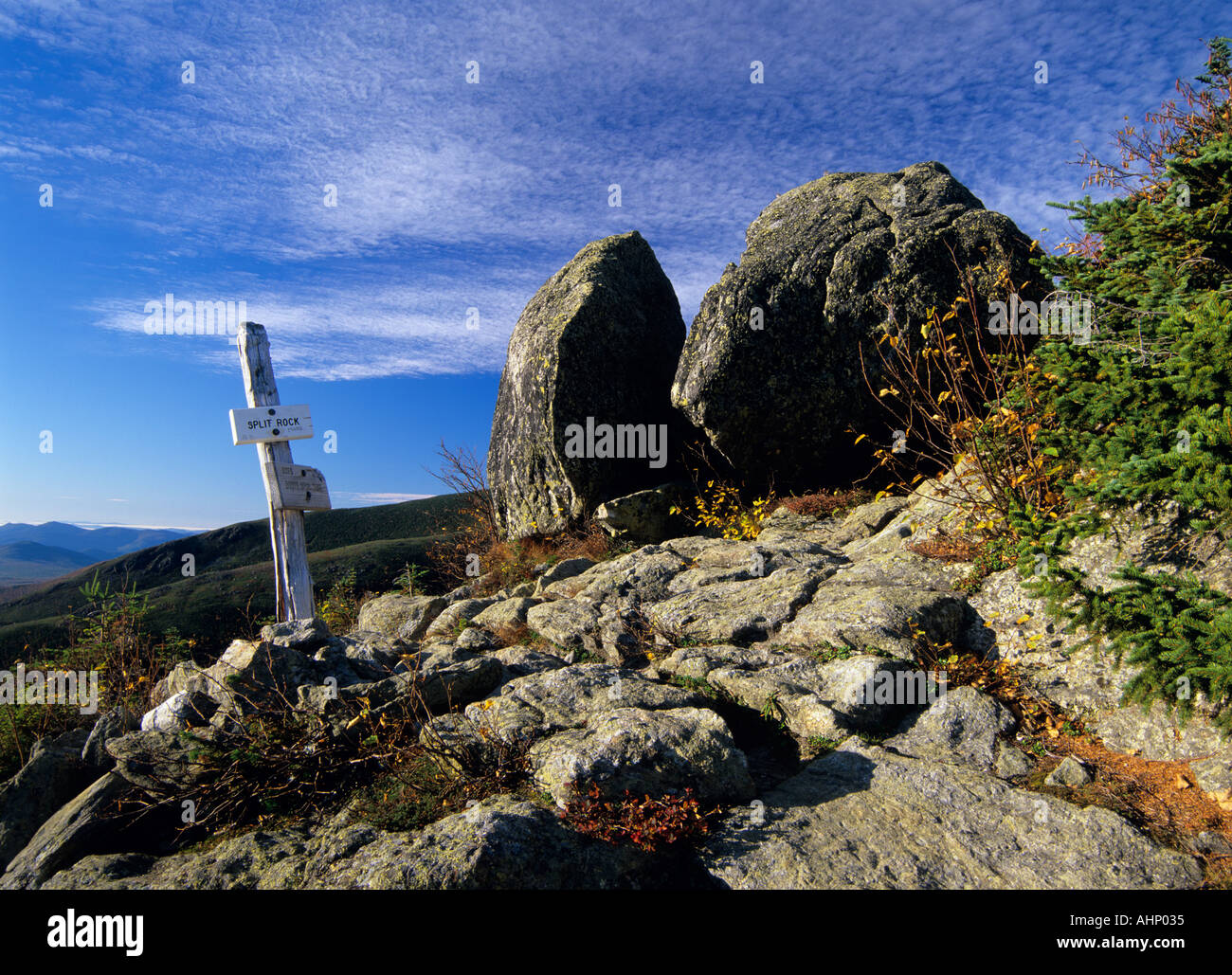 Split Rock located on Boott Spur Trail in the White Mountains, New ...