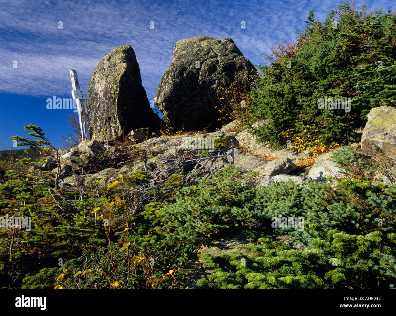 Split Rock located on Boott Spur Trail in the White Mountains, New ...