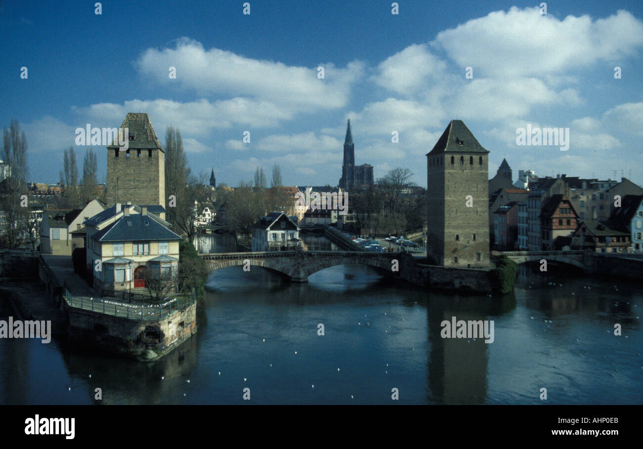 Strasbourg Ponts Couverts Covered Bridges with Cathedral Stock Photo ...