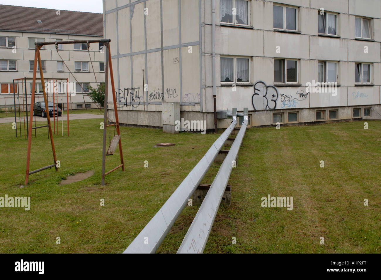 Socialist era poor housing in the former East German town of Greifswald ...