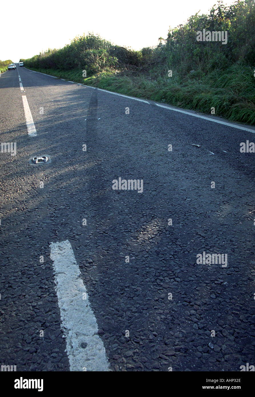Skid marks at the scene of a road accident Stock Photo - Alamy