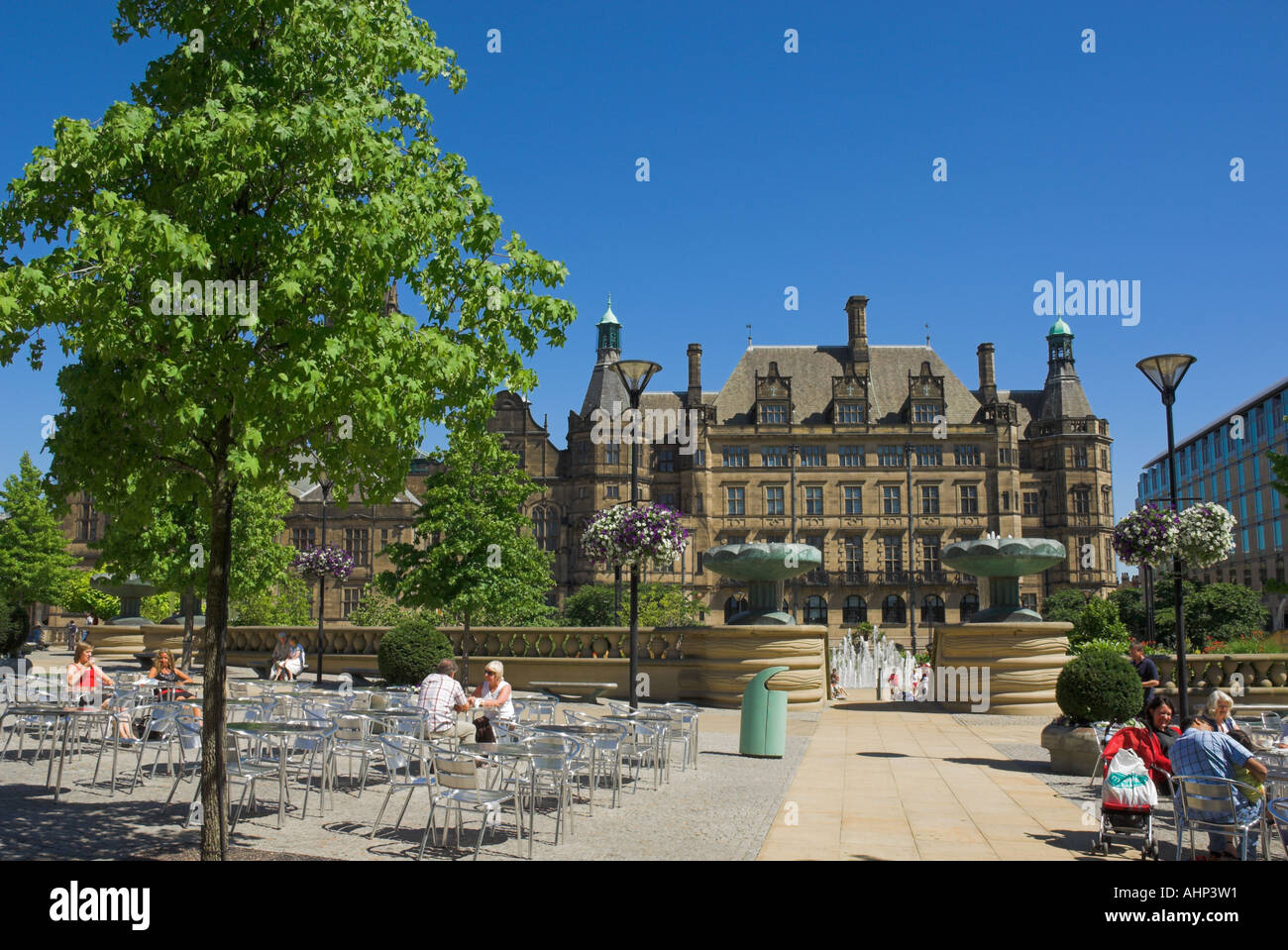The Gothic town hall and Peace gardens with cafes and fountains ...