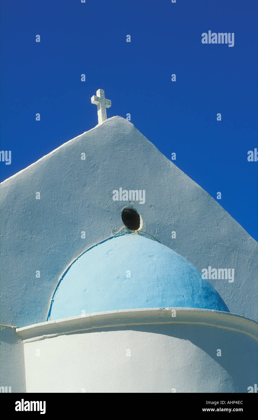 Pale blue dome with white cross on greek church Exo Mouliana crete ...