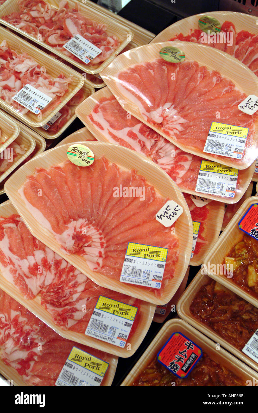 Packaged pork on display in a supermarket Kyoto Japan Stock Photo - Alamy