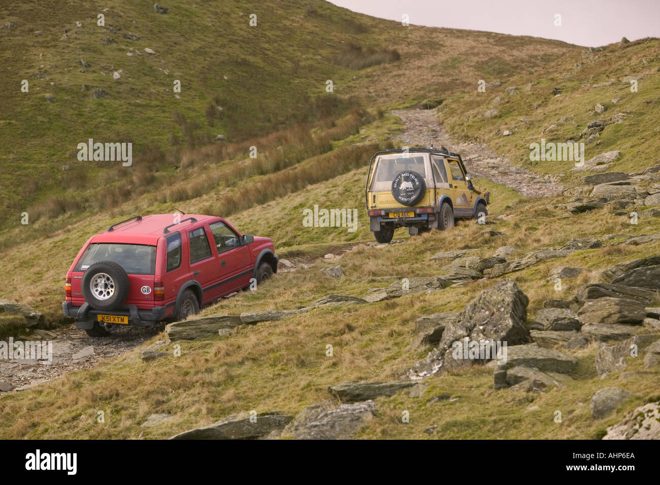 off road vehicles on the Walna Scar road above Coniston Lake district ...