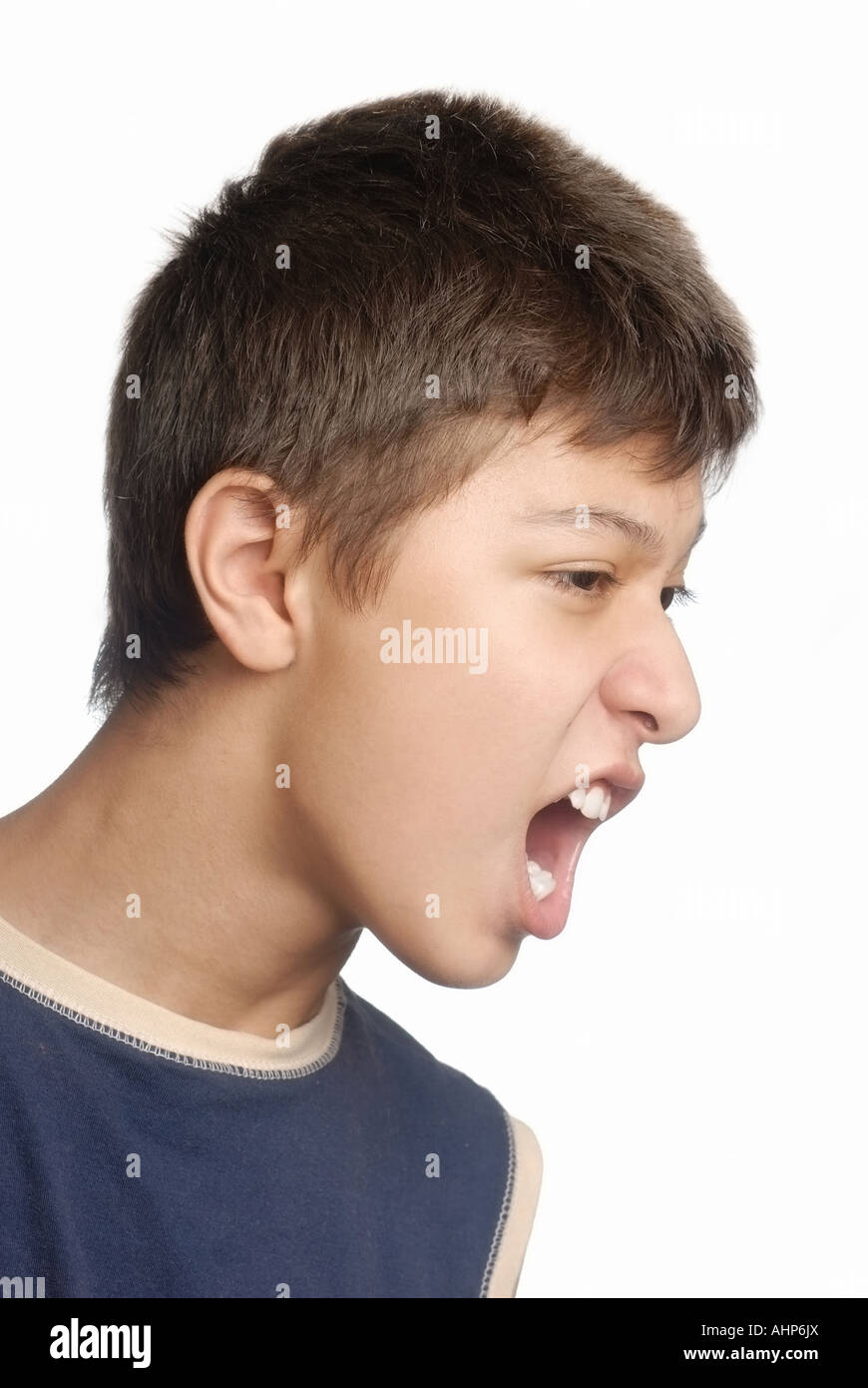 Photo of the crying boy on a white background Stock Photo - Alamy
