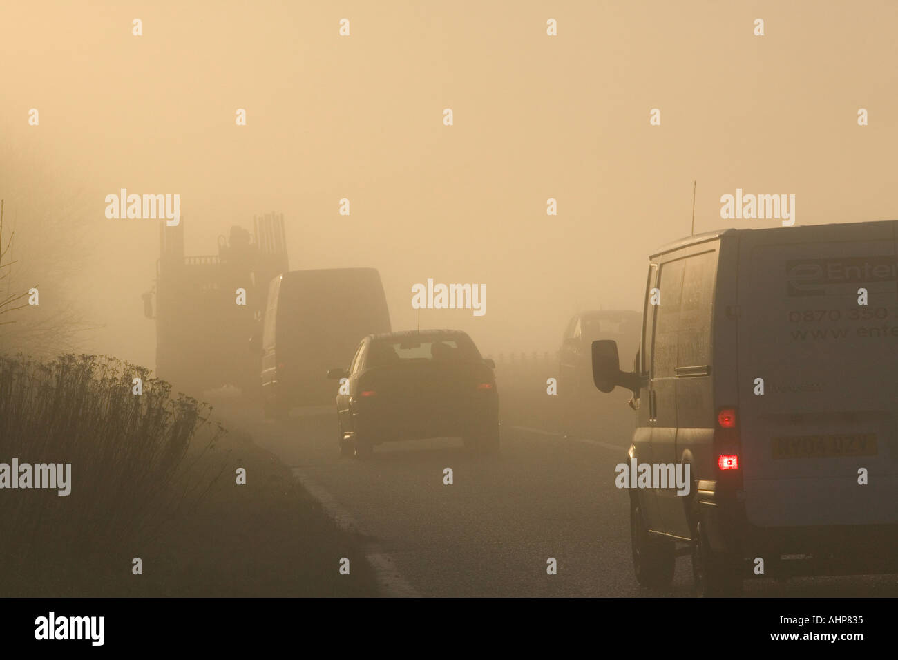 Driving in poor road conditions and low visibility hi-res stock ...