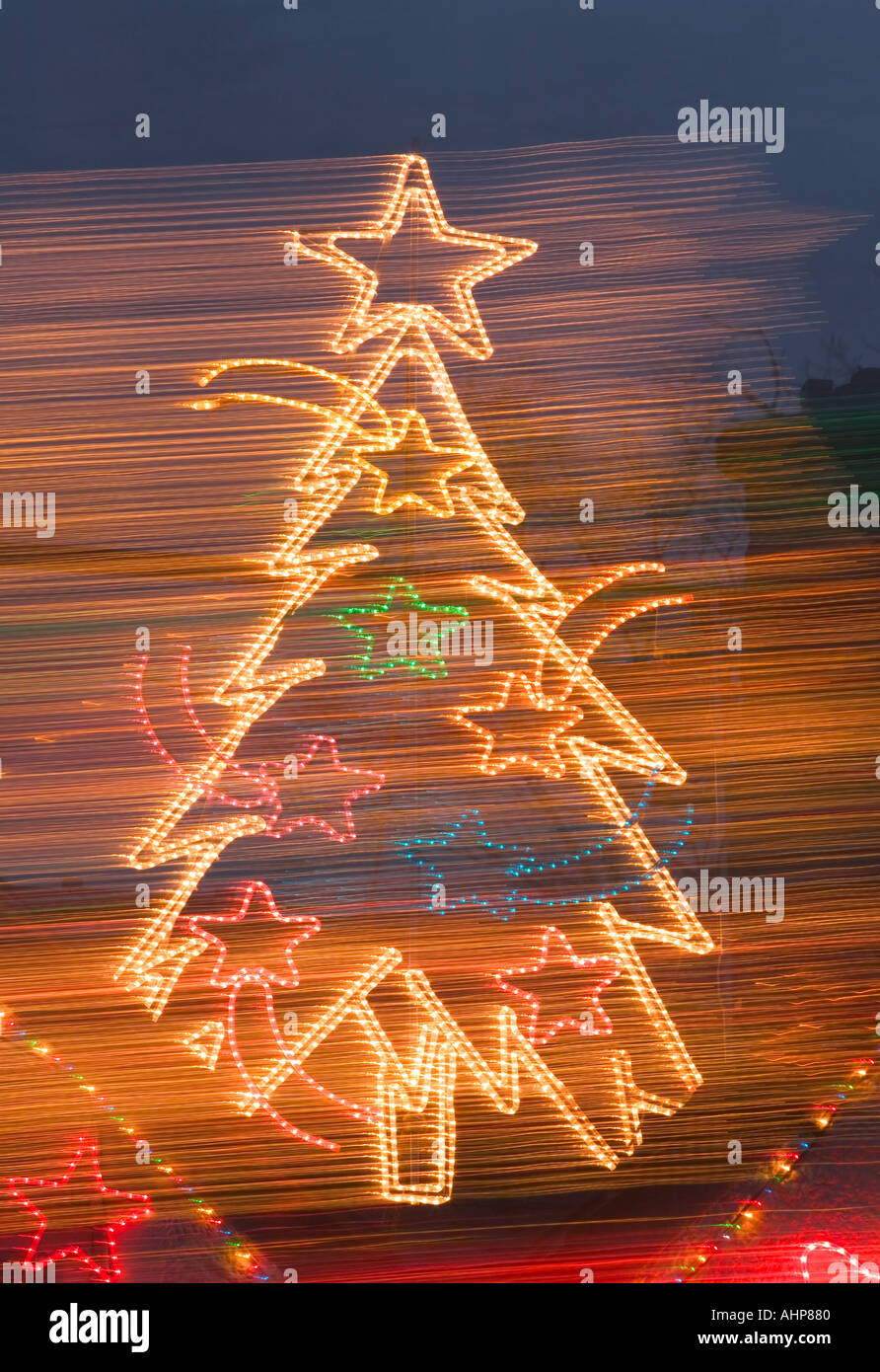 Christmas tree lights on a house Stock Photo - Alamy