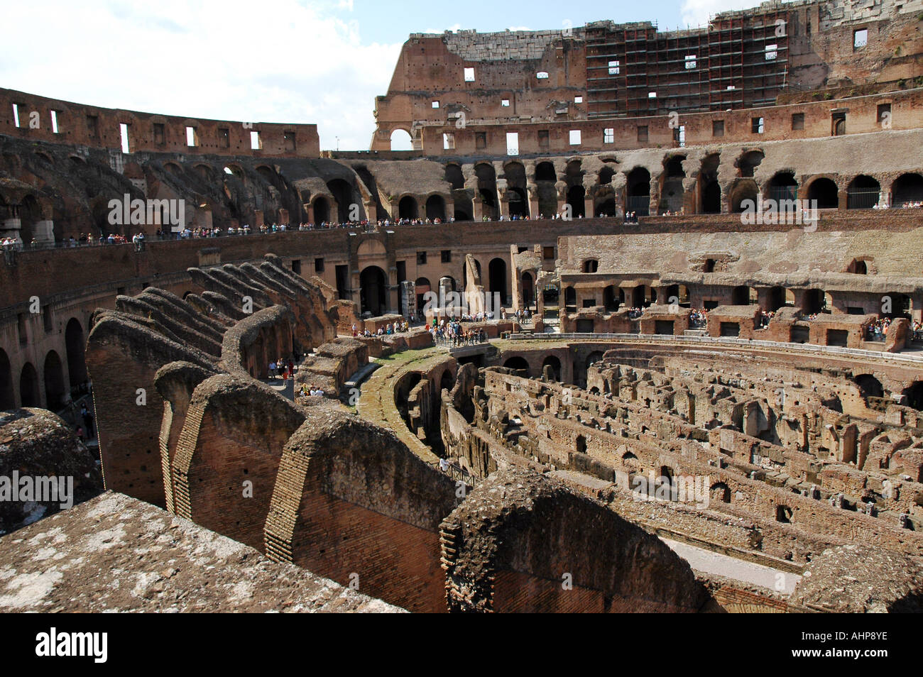 Interior view of the Colosseum, Rome showing beneath the main floor ...