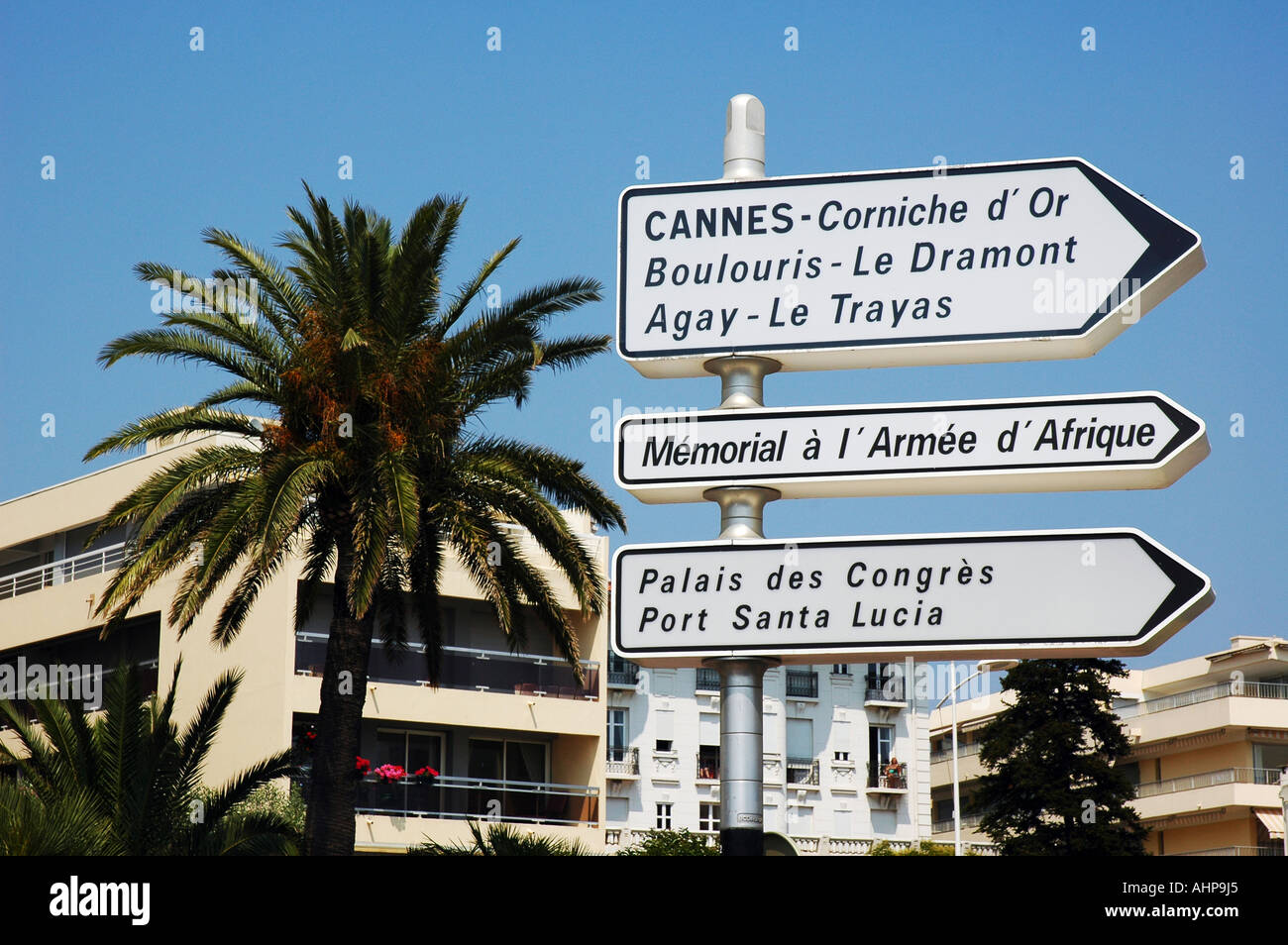 Signpost to Cannes, at St Raphael, France Stock Photo - Alamy