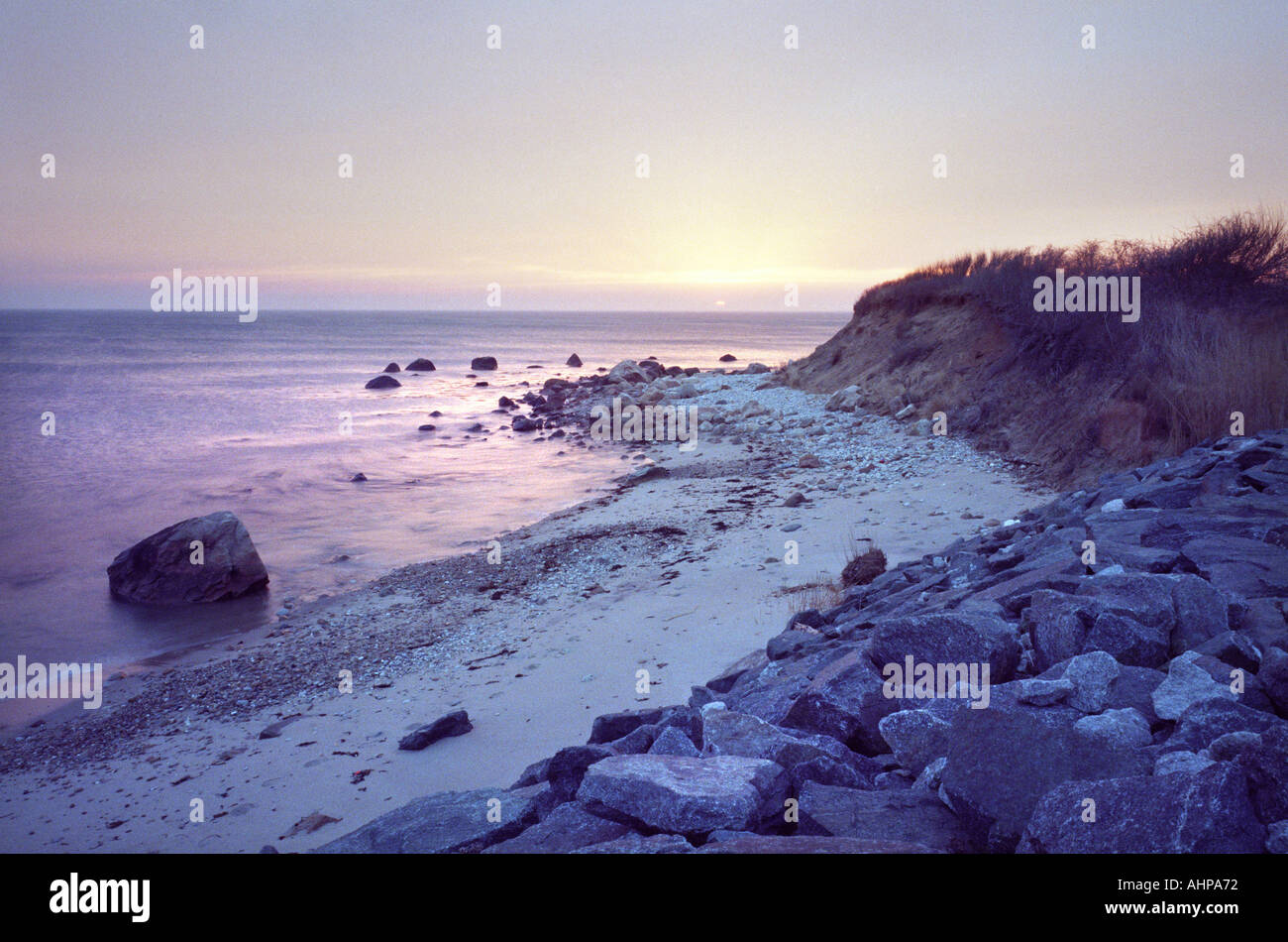 Block Island Rhode Island USA RI US Beach with rocks and sea Stock ...