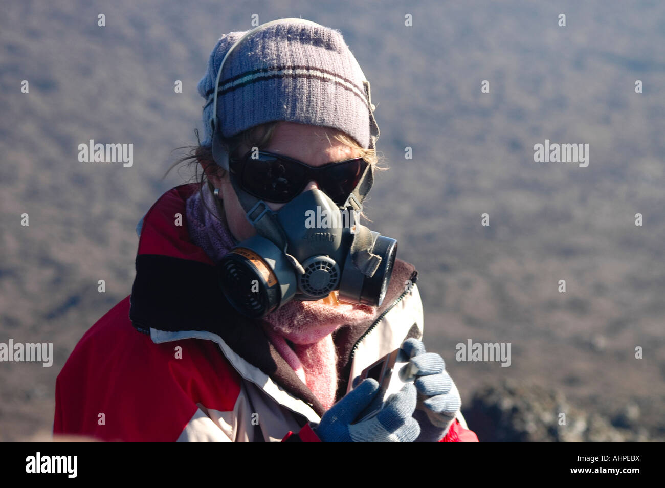 Gas mask agains volocano fumes Volcano Villarrica PucÃ n Patagonia ...