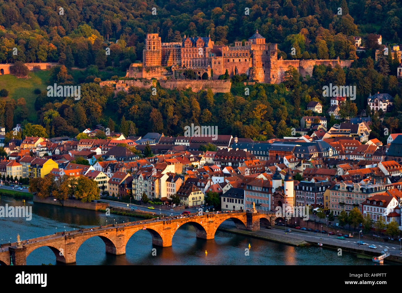 The picturesque old town and the castle of Heidelberg, Germany Stock ...