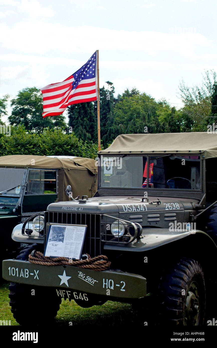 The Stars and Stripes of the American Flag at a military vehicle ...