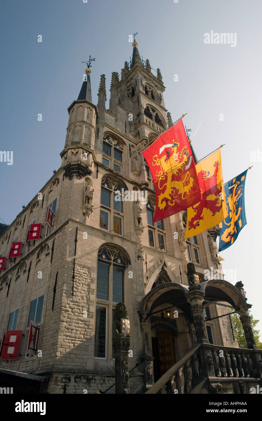 Flags on Town Hall, Gouda, Southern Holland, The Netherlands Stock ...