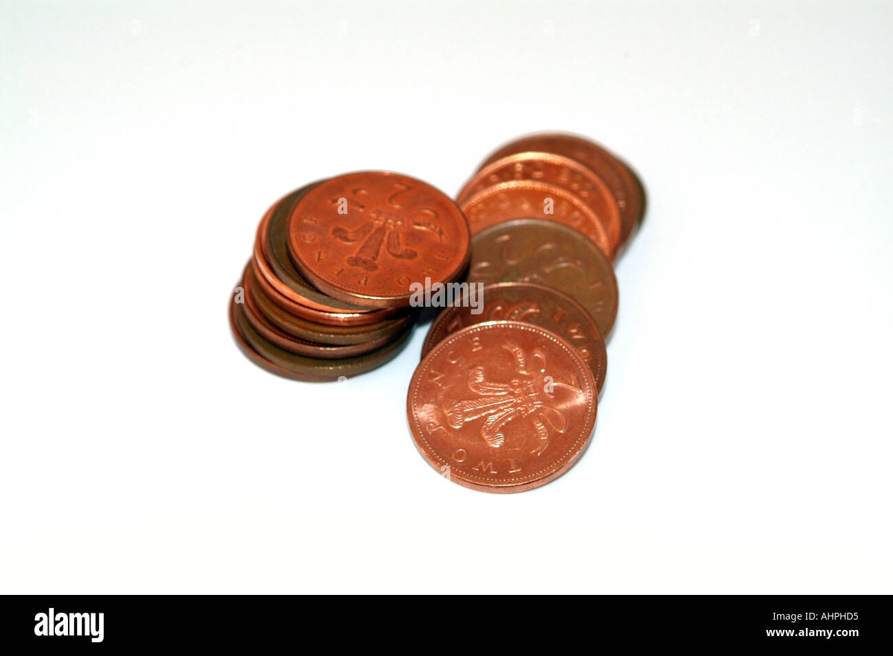 A collection of copper 2p coins Stock Photo - Alamy