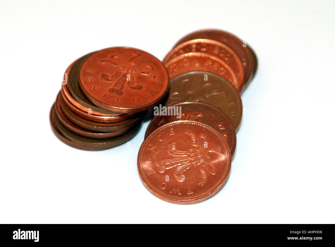 A collection of copper 2p coins Stock Photo - Alamy