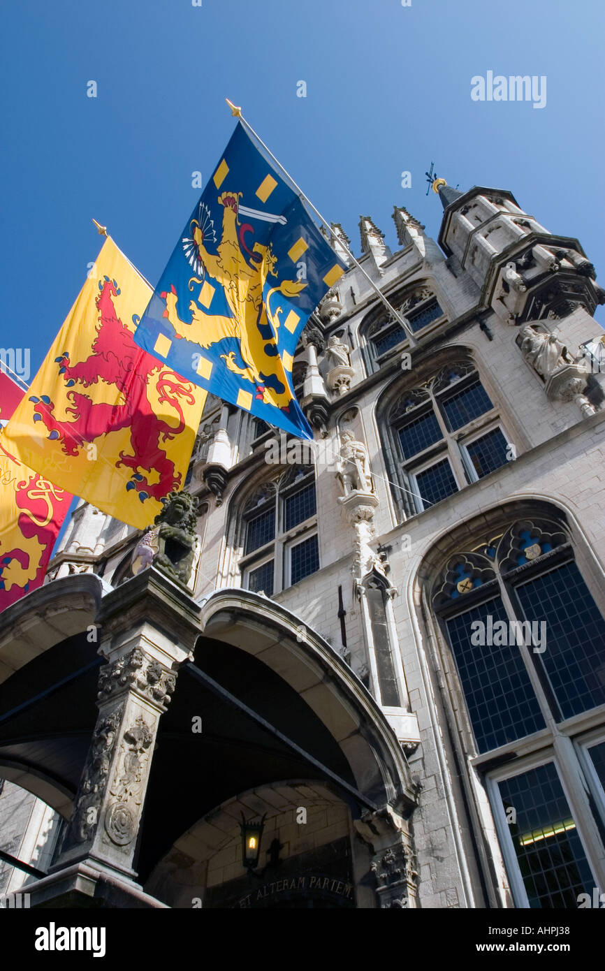 Flags on Town Hall, Gouda, Zuid Holland, The Netherlands Stock Photo ...