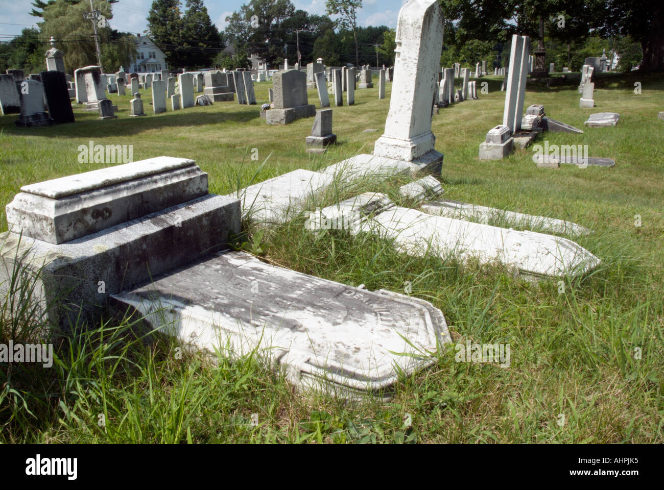 Old weathered headstones at Chester Village Cemetery which is in scenic ...