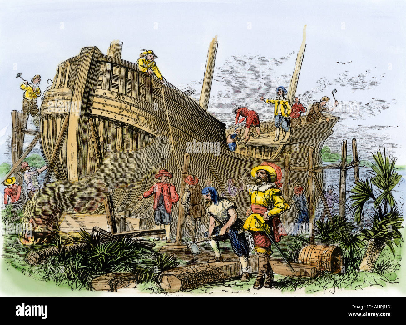 Ship being built at Archer Creek South Carolina by Frenchmen left ...