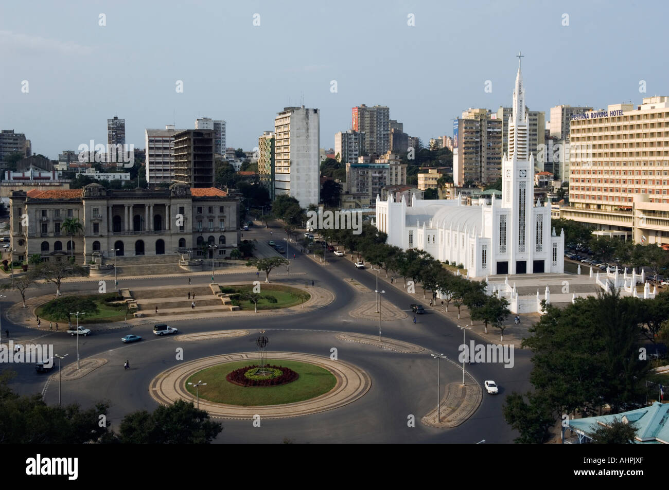 View over the Town Hall and Catholic Cathedral, completed in 1944 Stock ...