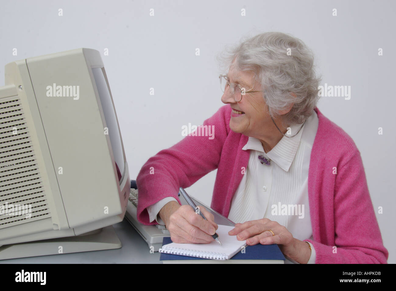 Elderly Lady Using Computer People Lifestyle Wales Stock Photo - Alamy