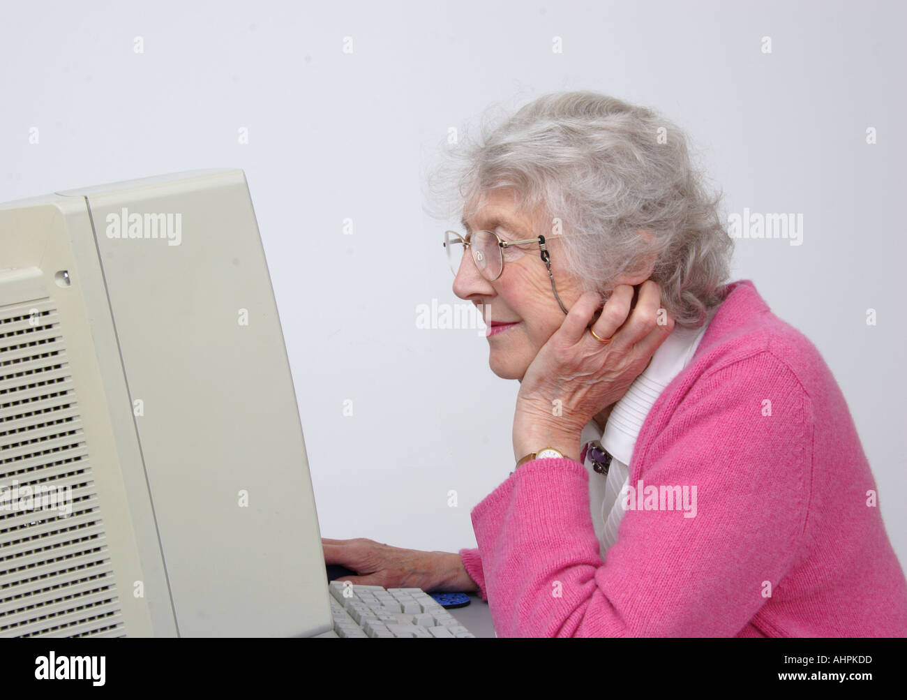 Elderly Lady Using Computer People Lifestyle Wales Stock Photo - Alamy