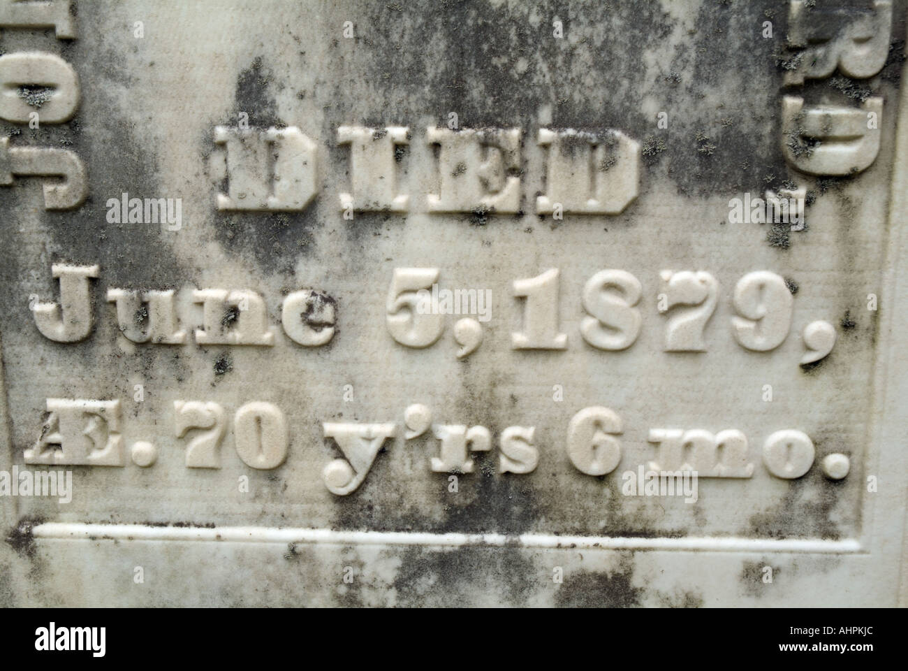 Old weathered headstone in an scenic New England graveyard Died June 5 ...