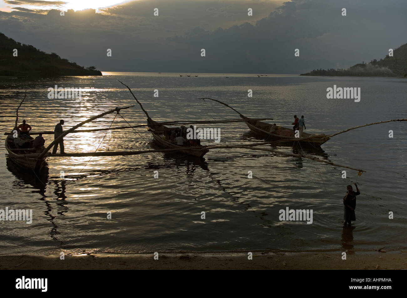fishing boats on Lake Kivu at Gisenyi, Rwanda Stock Photo - Alamy