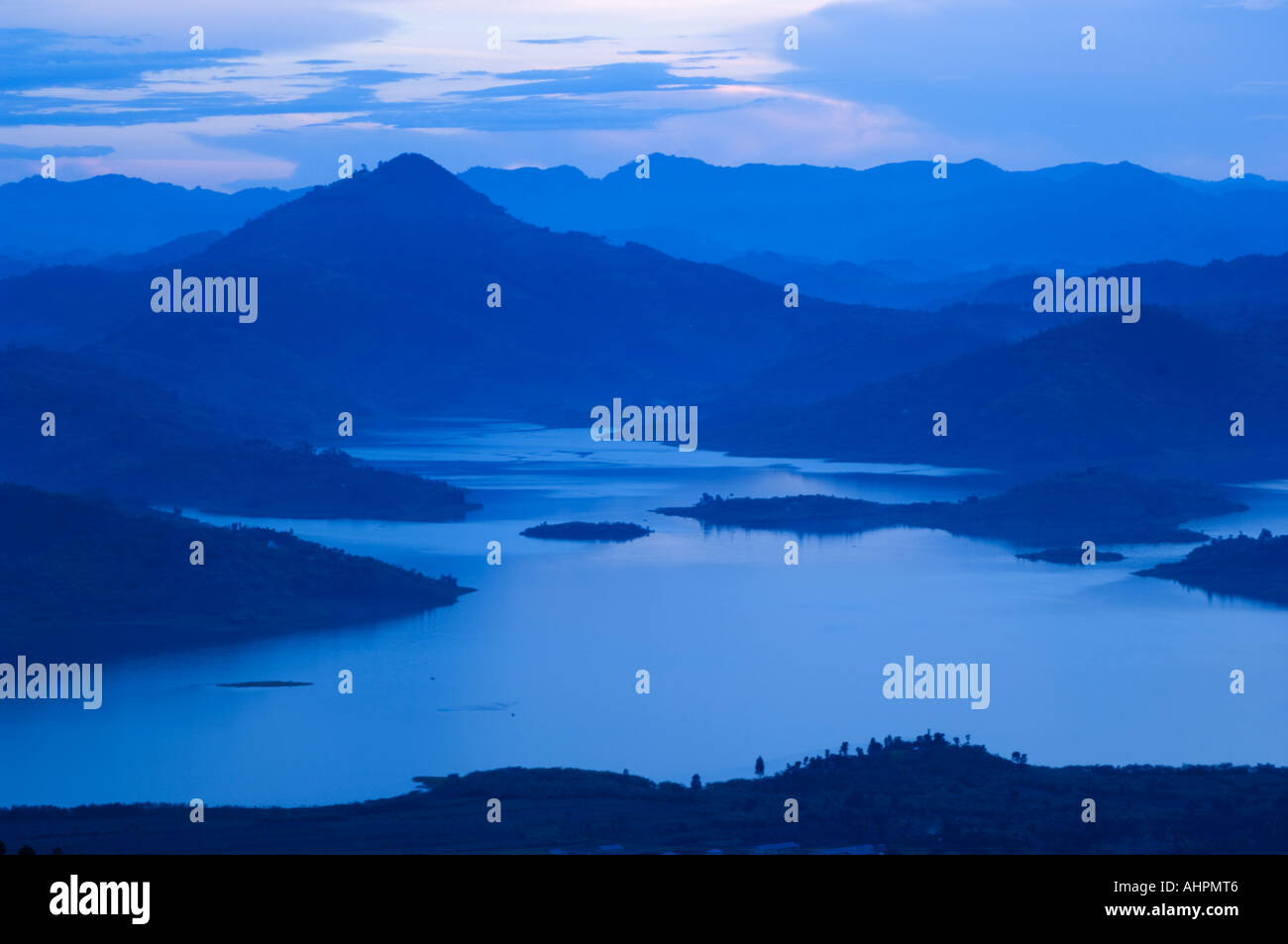 Lake Burera outside Musanze is surrounded by volcanoes, Rwanda Stock ...
