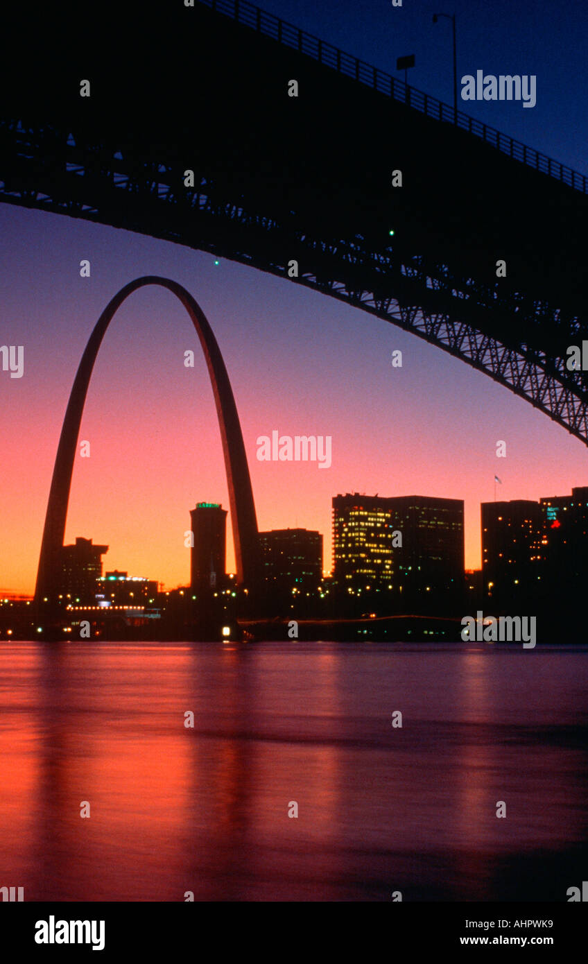 View from under the Eads Bridge of St Louis Missouri skyline and ...