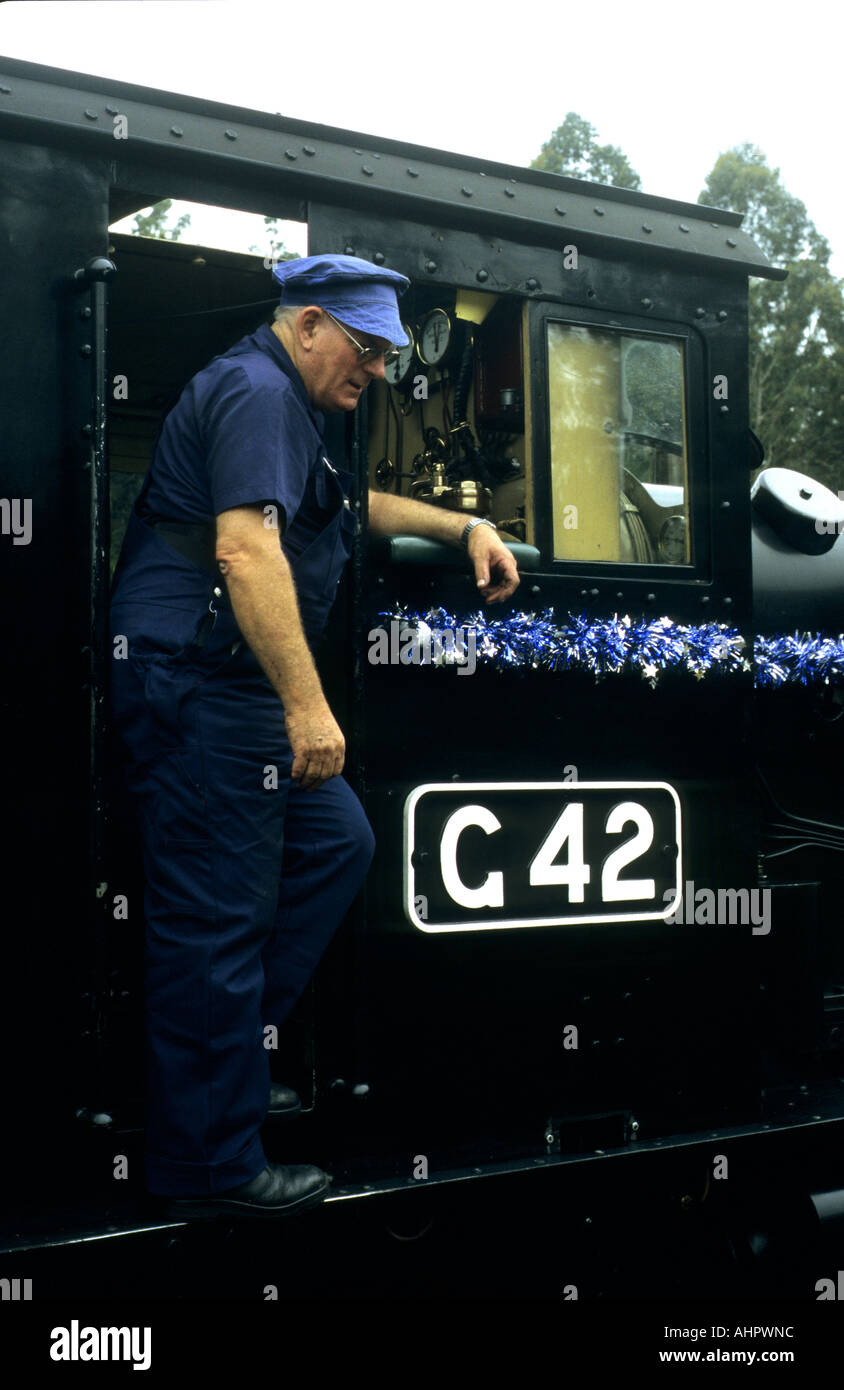 Train driver at Puffing Billy Railway, Belgrave, Victoria, Australia ...