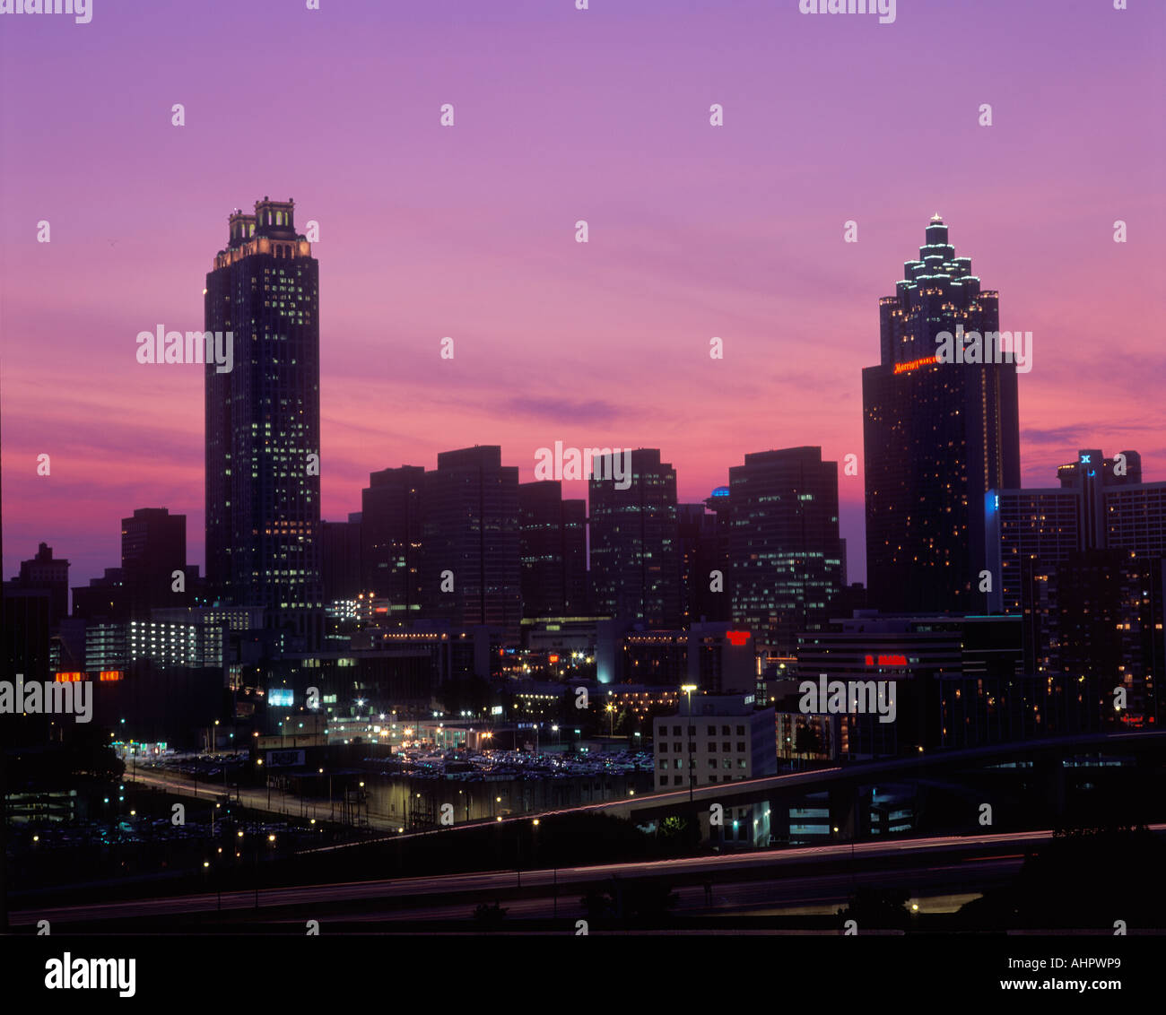 State Capitol and downtown skyline at sunset in Atlanta Georgia Stock ...