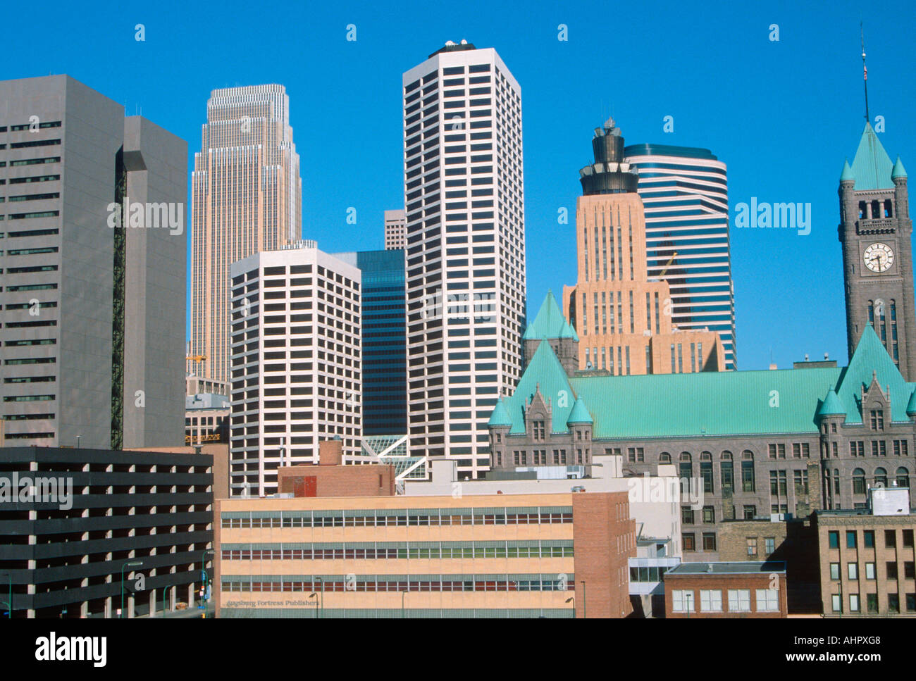 Skyline of the Twin Cities downtown Minneapolis Minnesota Stock Photo ...