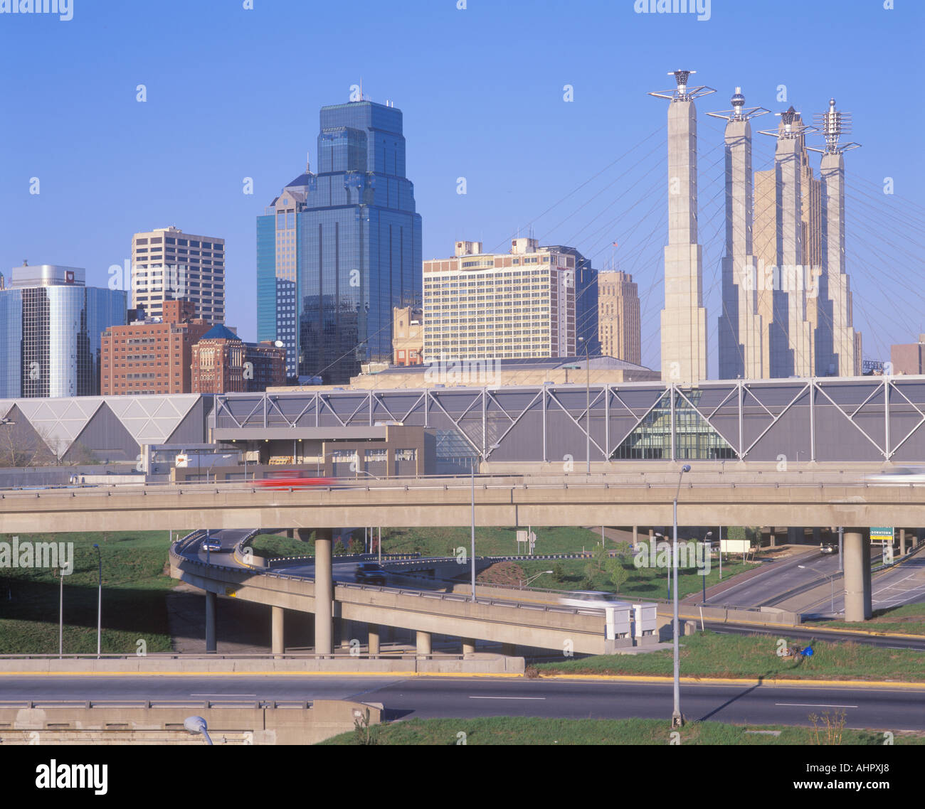 Skyline of Kansas City Missouri with Interstate 10 Stock Photo - Alamy