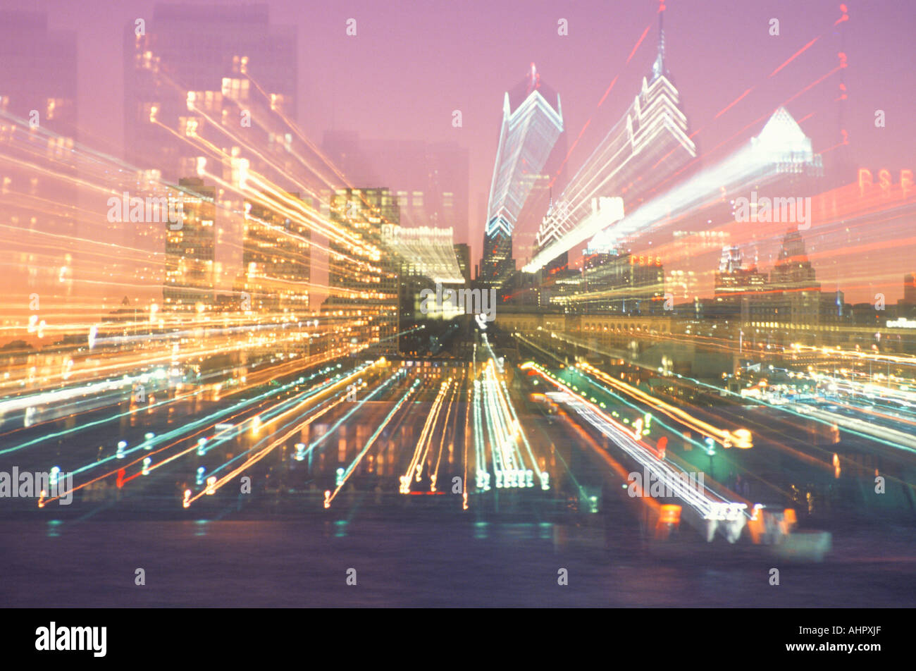 Abstract of a Philadelphia Pennsylvania skyline at night Stock Photo ...