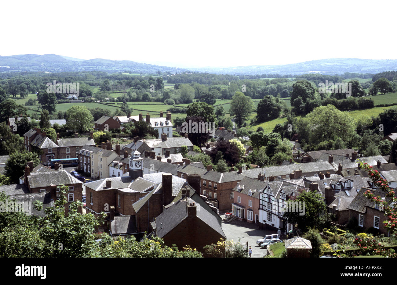 Montgomery town centre and landscape, Powys, Wales, UK Stock Photo - Alamy