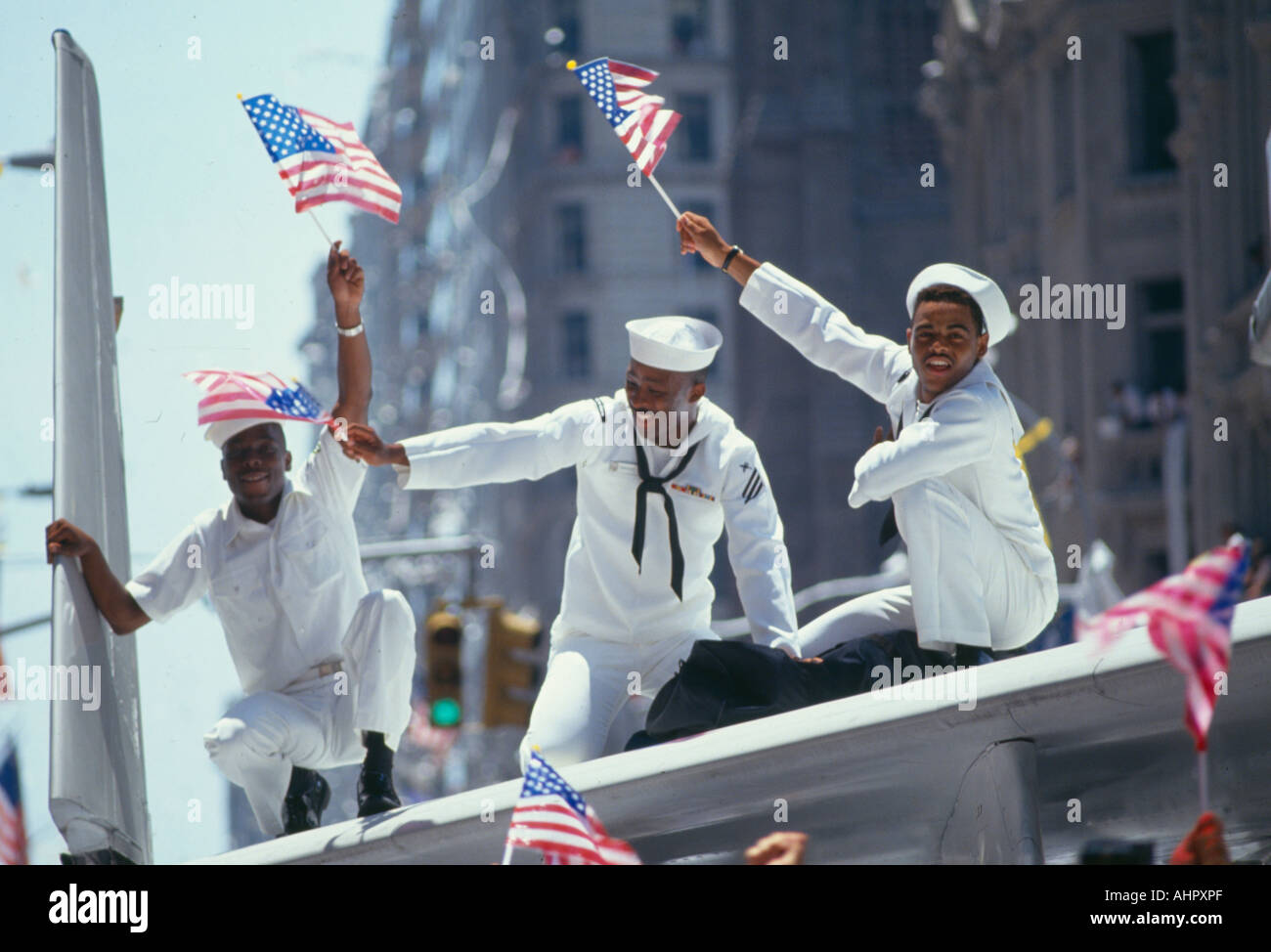 Three African American Sailors Celebrating Desert Storm Victory Parade ...