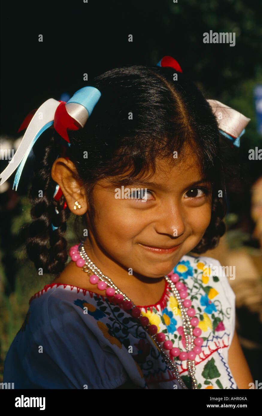Hispanic girl in traditional costume at Olvera Street Los Angeles ...