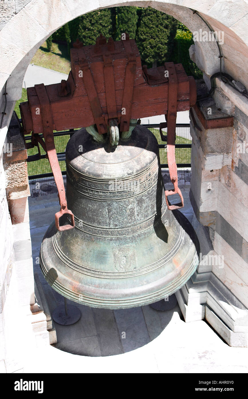 One of the seven bells in the leaning tower of Pisa, Italy Stock Photo ...