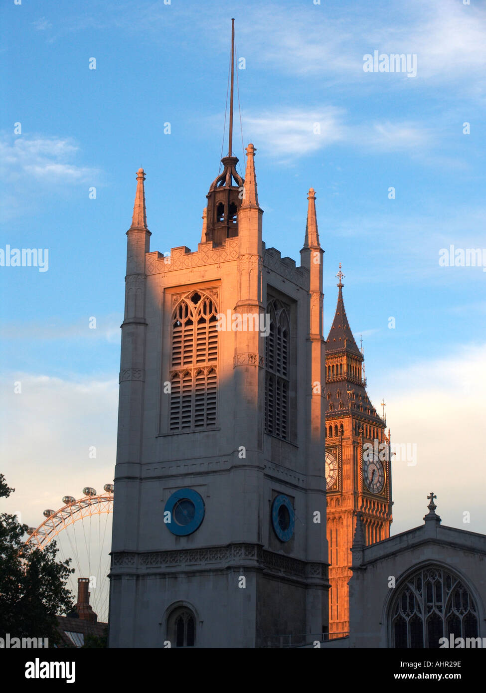 Big Ben and St Margaret s church with London Eye ferris wheel in back ...